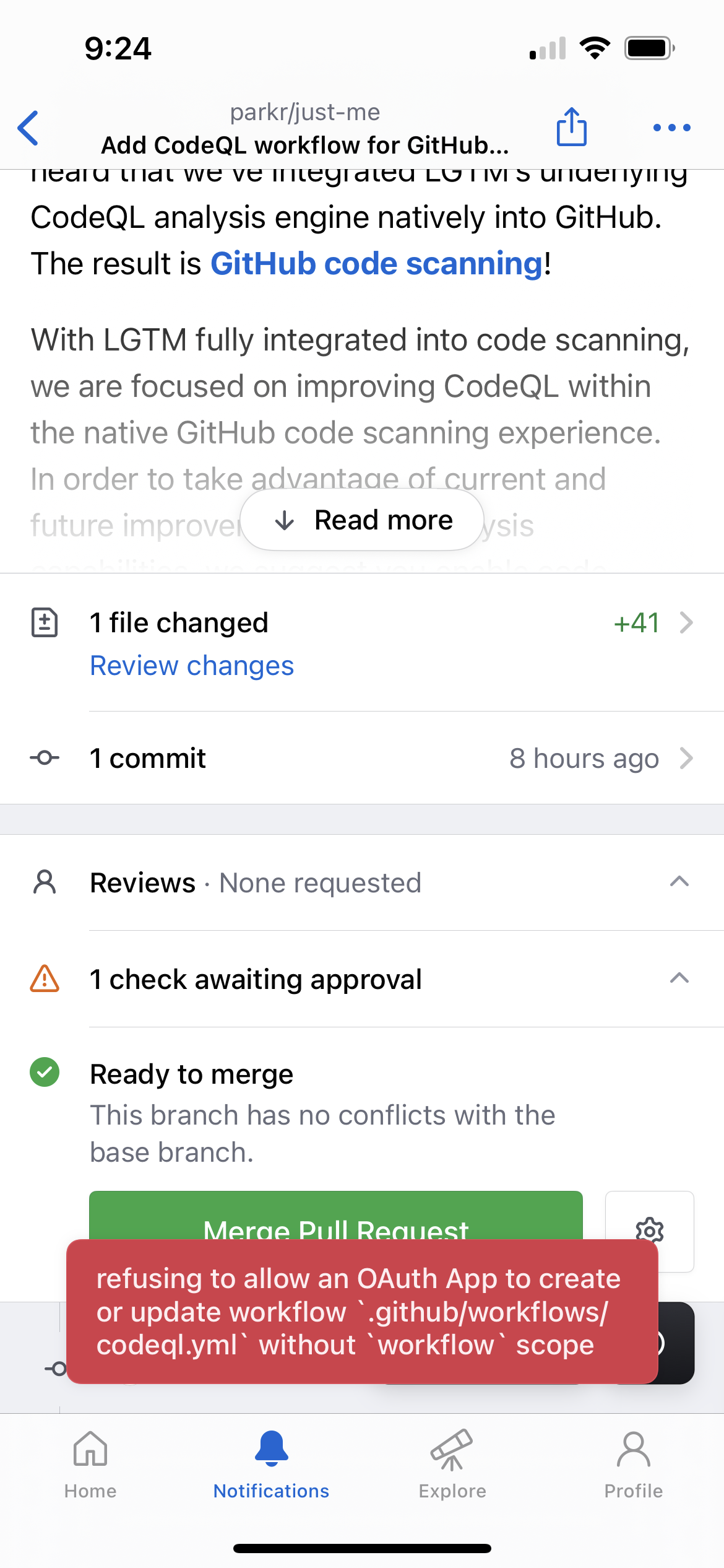 Cannot merge PR with new workflow · community · Discussion #38590 · GitHub