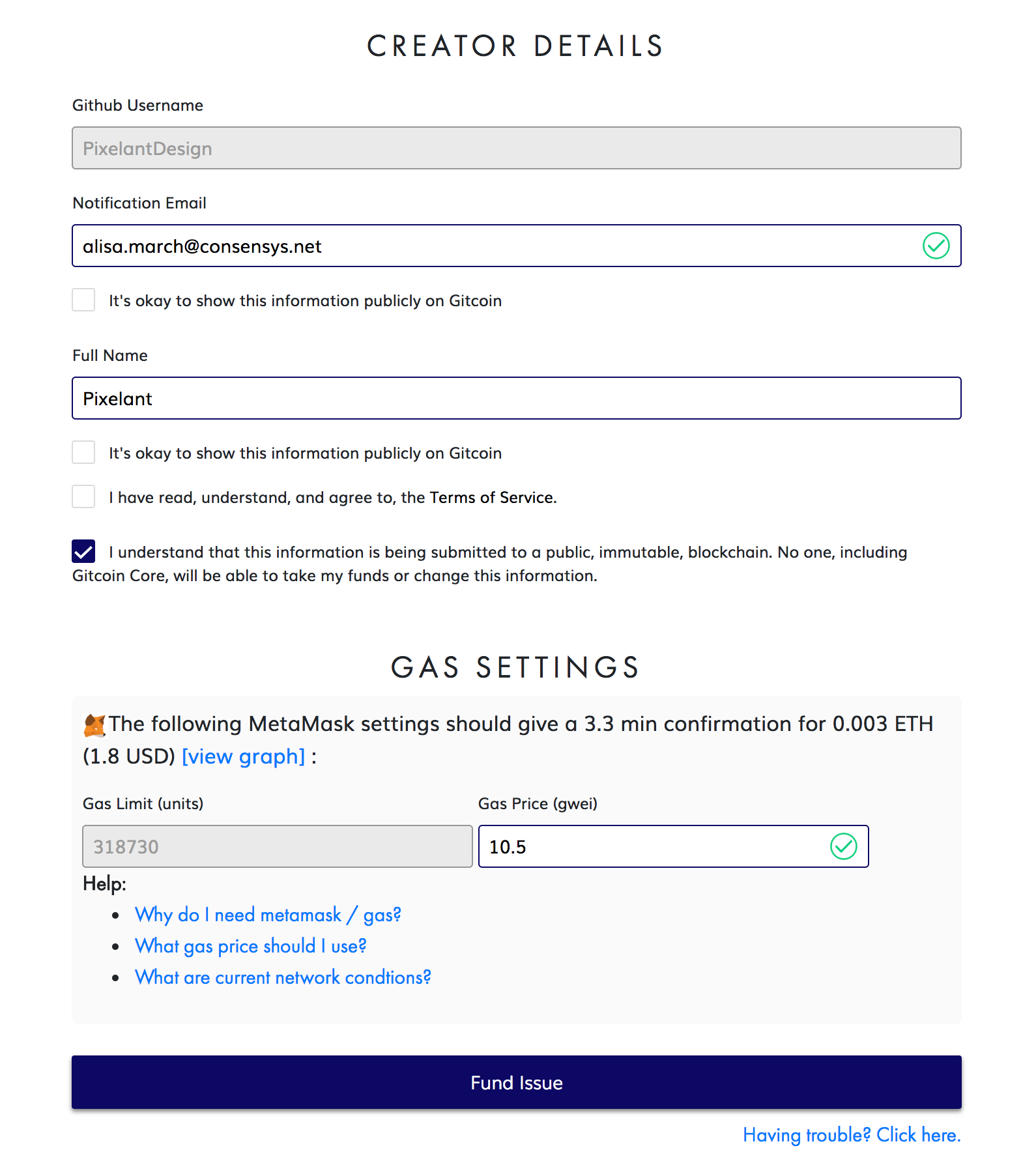 BUG Personal Information Display on Unselected Option · Issue #1387 · gitcoinco/web · GitHub