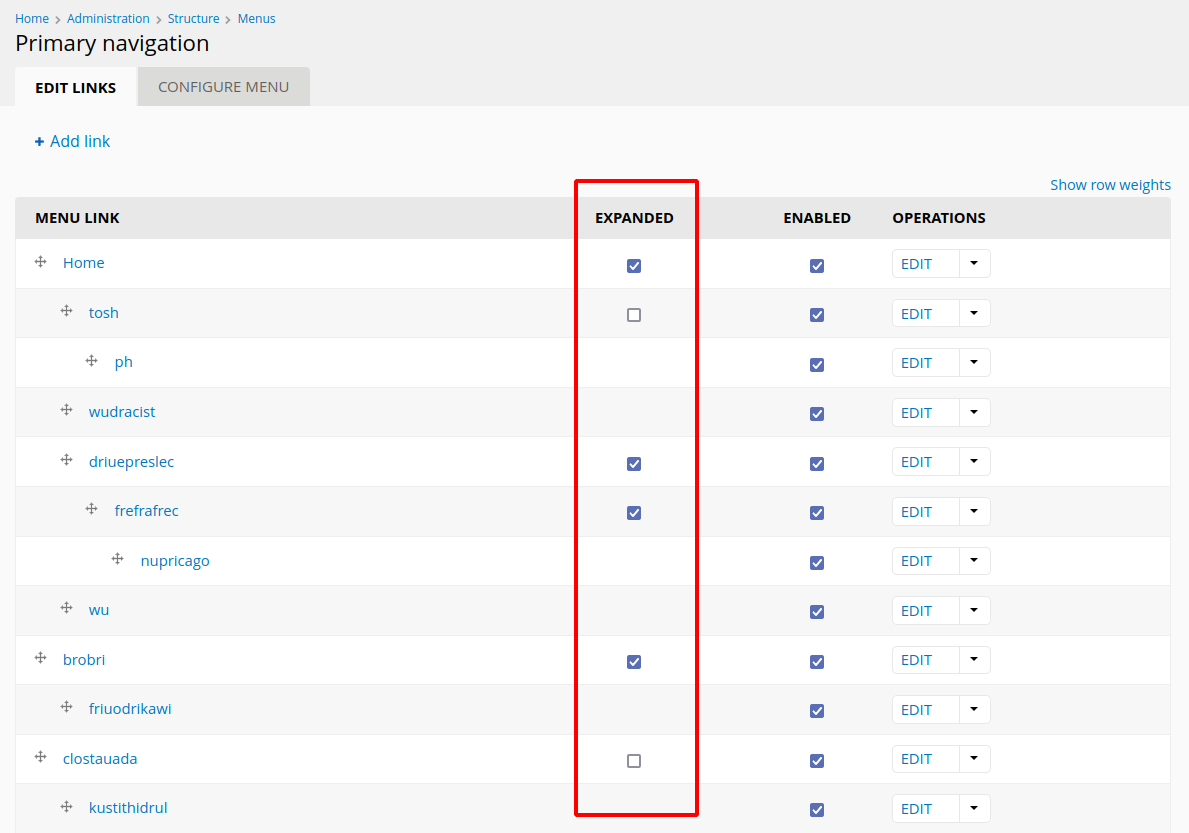 [UX] Edit menu links form: reinstate the "expanded" checkbox column ...