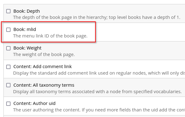 Add a views field for `Menu link ID` for books. · Issue #5565 ...