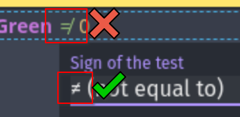 'Not equal to' sign in event sheet is misaligned · Issue #4109 · 4ian ...