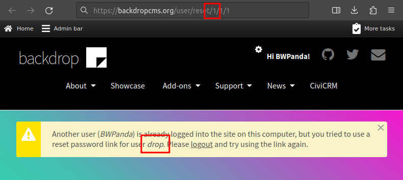 Remove the username from the message displayed when accessing another account's password reset ...