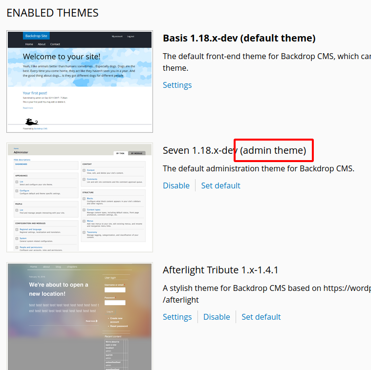 [UX] Appearance page: Denote the theme selected as admin theme (same as ...