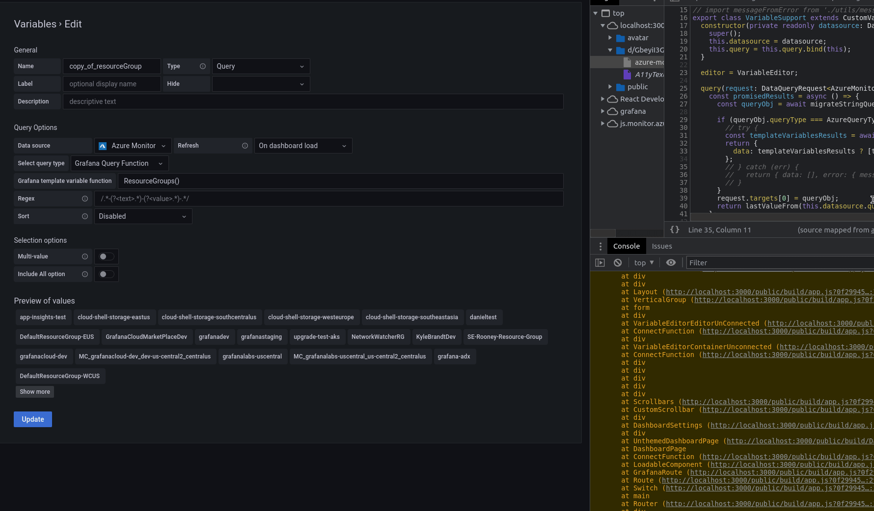 Azure Monitor: App crashes when using invalid template variable queries · Issue #43197 · grafana ...