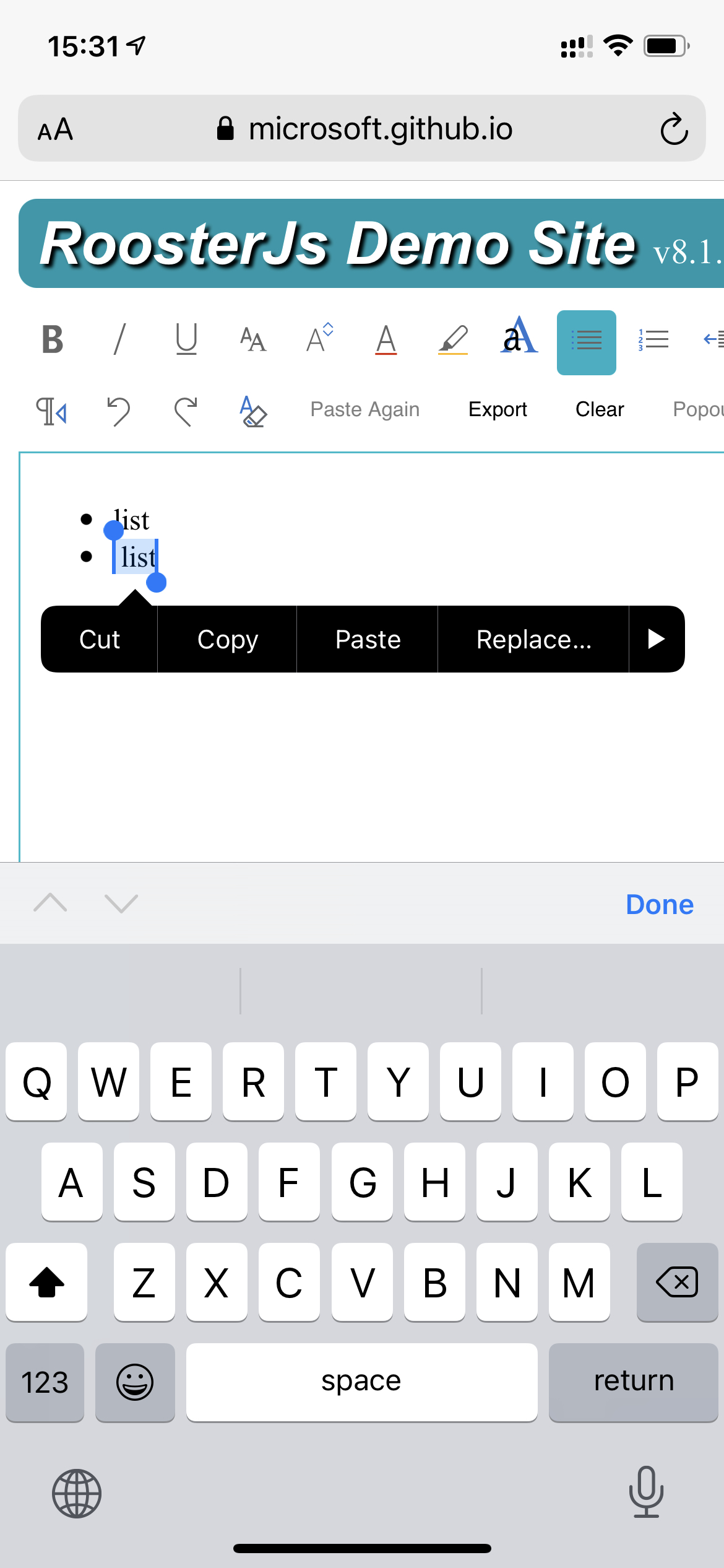 AutoBullet: Extra leading space on Mobile Safari · Issue #532 · microsoft/roosterjs · GitHub