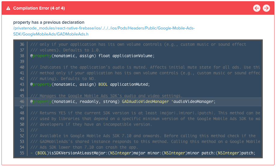 [v2] Duplicate Definitions .../GoogleMobileAds/GADMobileAds.h · Issue #189 · invertase/react ...