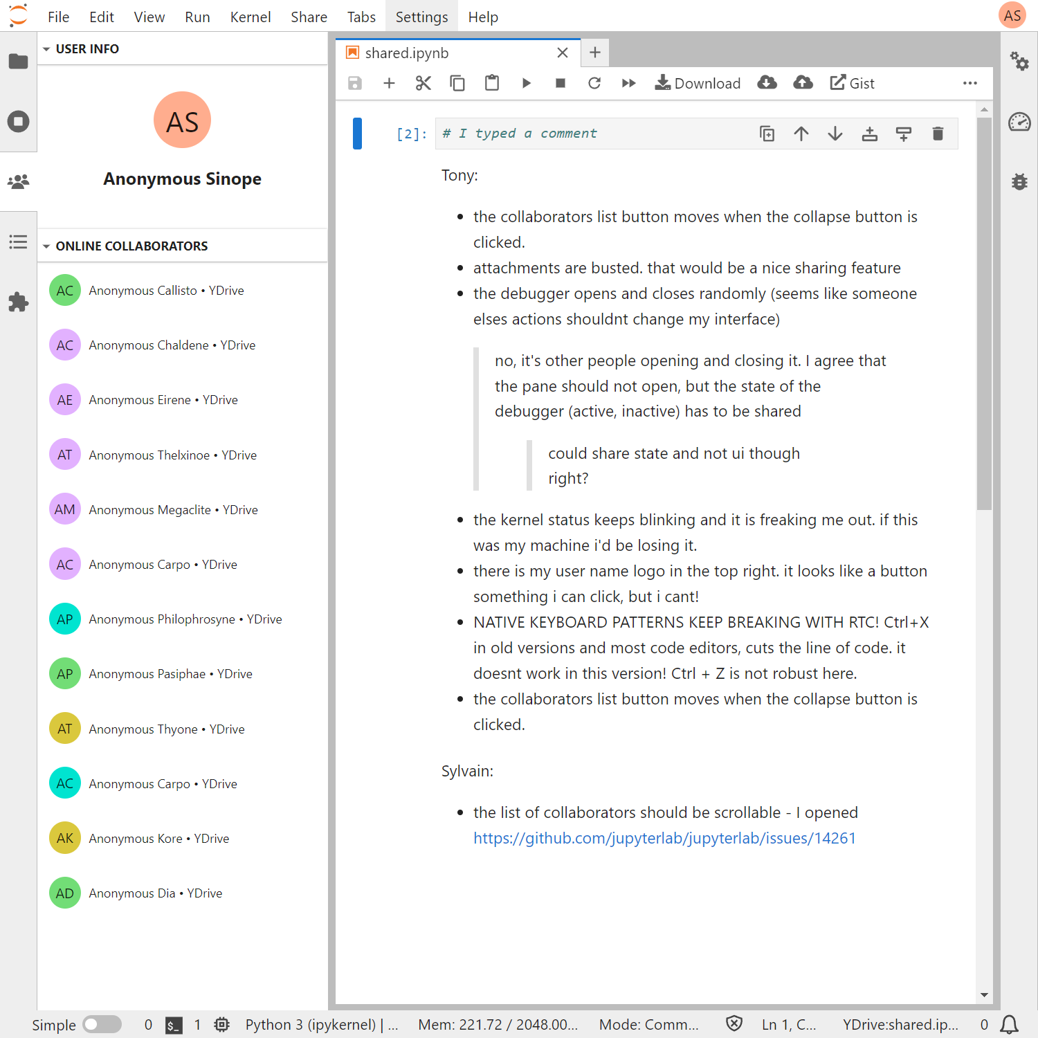 The header of the list of collaborators in the RTC left panel moves up and down when collapsed ...