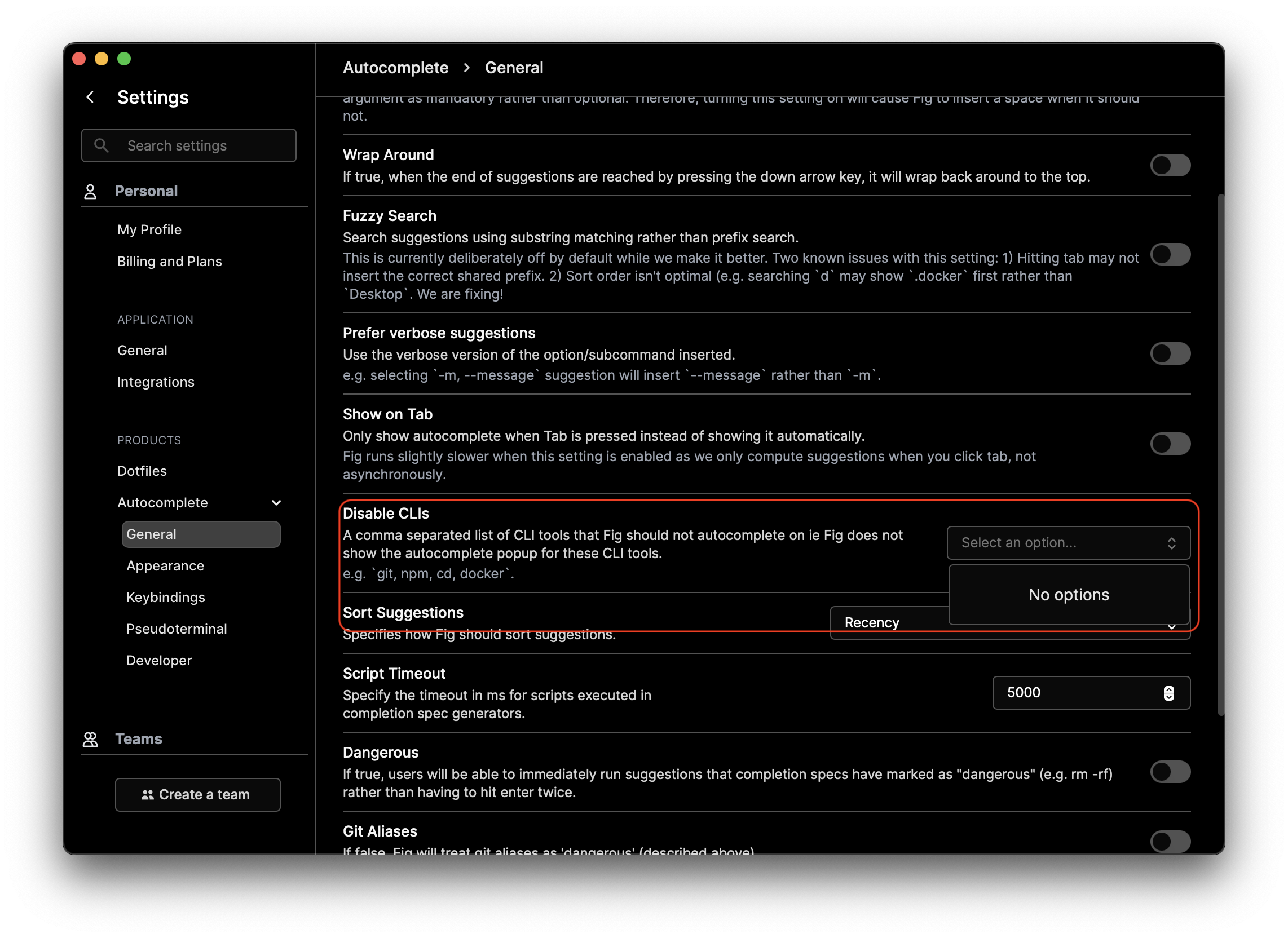 "Disable CLIs" is expected to be a text field? · Issue #1781 · withfig/fig · GitHub