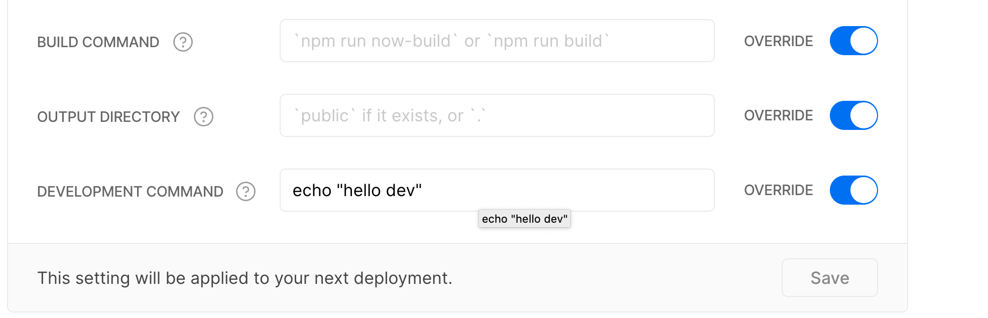 ``vercel Dev`` Keeps Running My Devbuild Scripts Whereas They Are Not Activated In The Project
