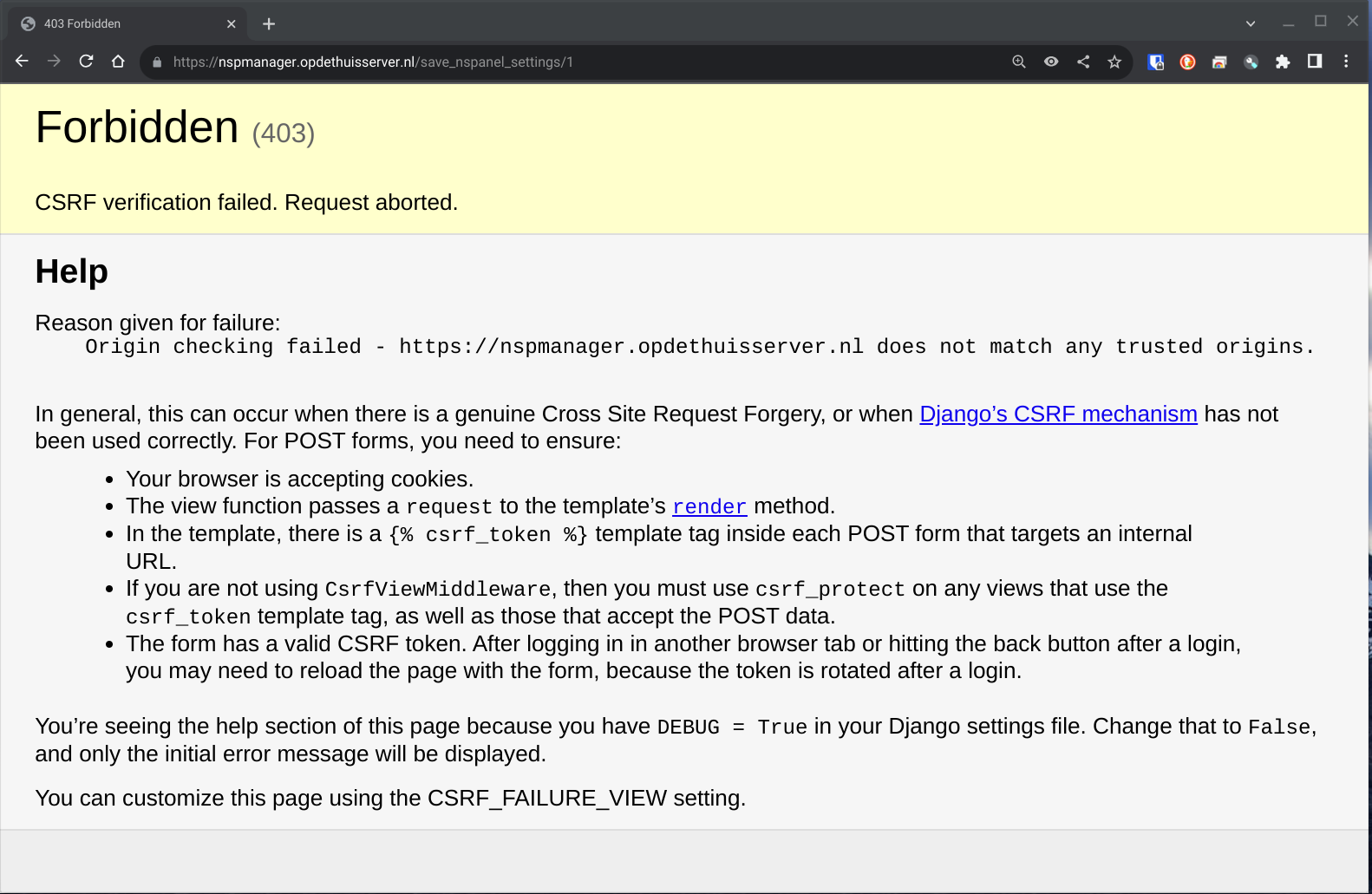 Gives Csrf Verification Failed · Issue 87 · Nspmanager