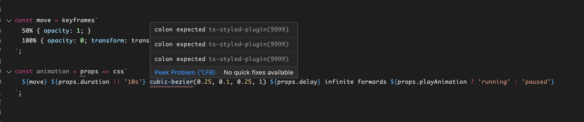 `ts-styled-plugin` error on valid syntax with 2 interpolation strings · Issue #176 · styled ...