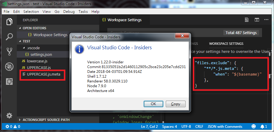 files.exclude when $(basename) not working anymore if file name contains a uppercase letter ...