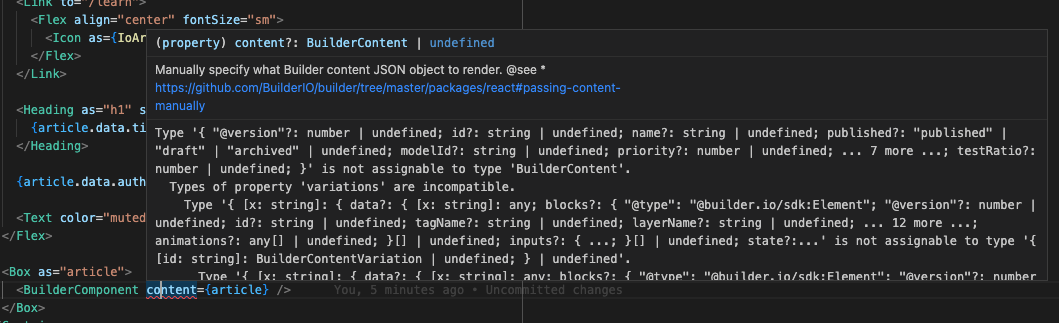 SDK & React have incompatible BuilderContent types · Issue #1367 · BuilderIO/builder · GitHub