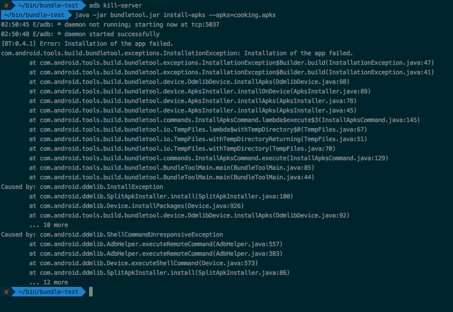 Error: Installation of the app failed on bundletool install-apks command · Issue #17 · google ...