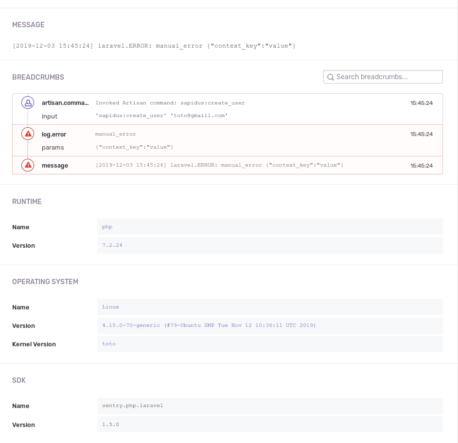 When logging manually, "additionnal data" is not displayed anymore · Issue #310 · getsentry ...