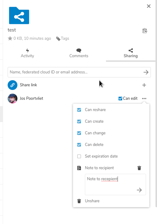 Add note to recipient · Issue #1139 · nextcloud/desktop · GitHub