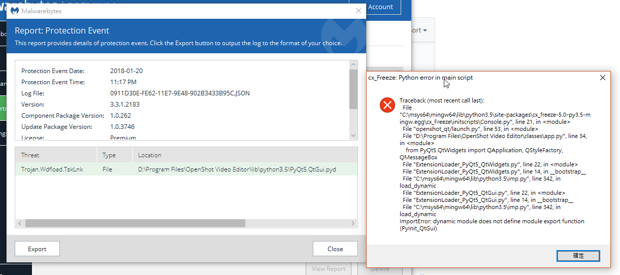 OpenShot fails to open with Malwarebytes Protection Event · Issue #1220 ...