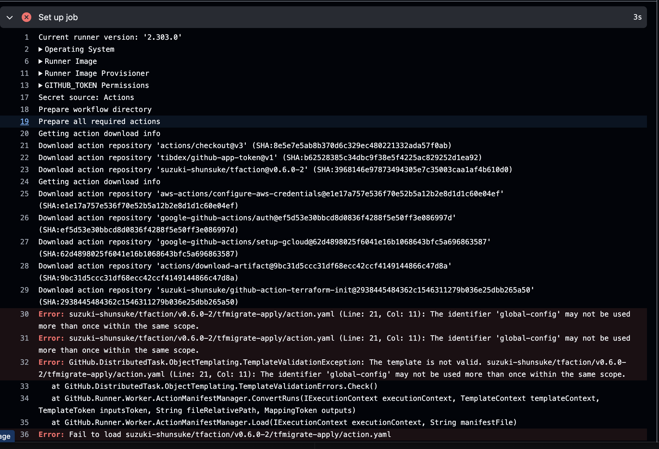An error is happening in tfmigrate-apply: The identifier 'global-config' may not be used more ...