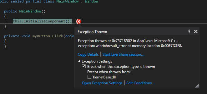 Show : winrt::hresult_error when using WebView2 · Issue #1569 · MicrosoftDocs/edge-developer ...