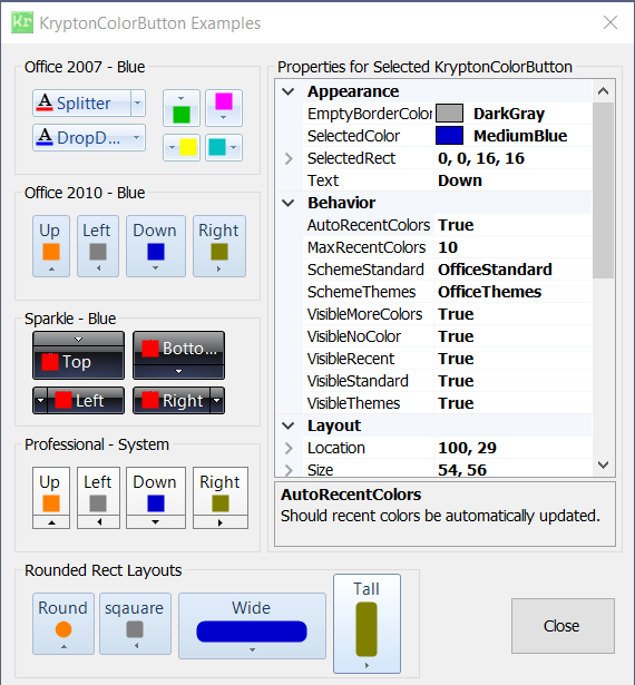 [Bug]: `KryptonColorButton` "SelectedRect" will not do anything but a "Square" · Issue #320 ...