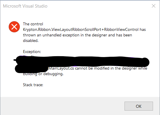 [Bug]: Exception: Unable to use Ribbon Designer whilst project is running · Issue #373 · Krypton ...