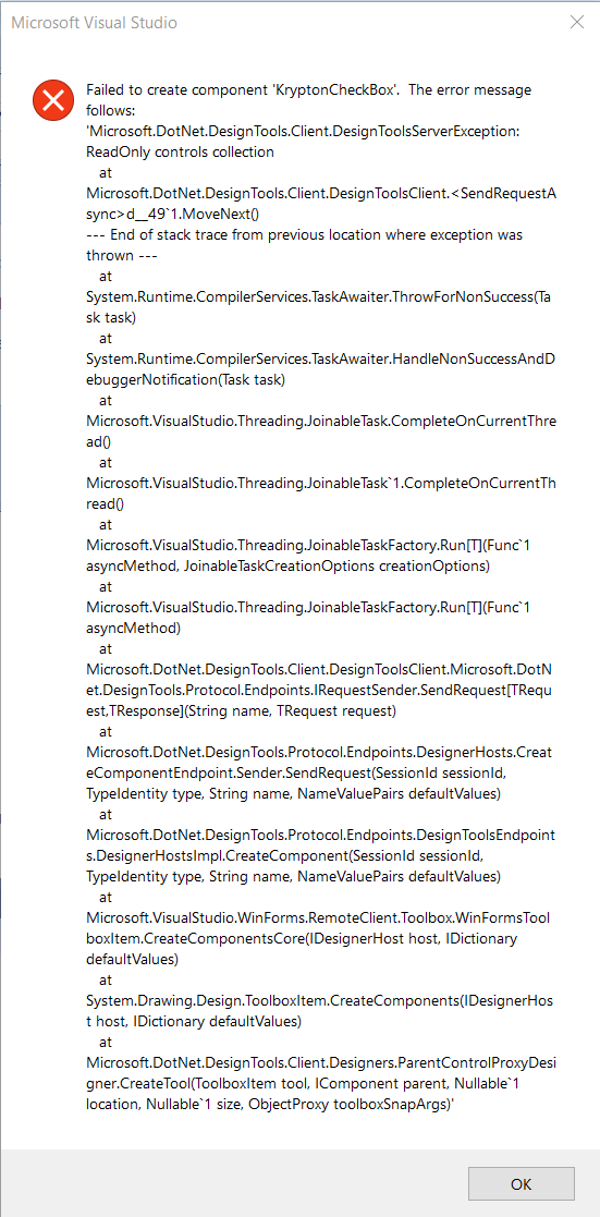 [Bug]: Whilst testing #178 Dropping a CheckBox onto a group in a .net5 ...
