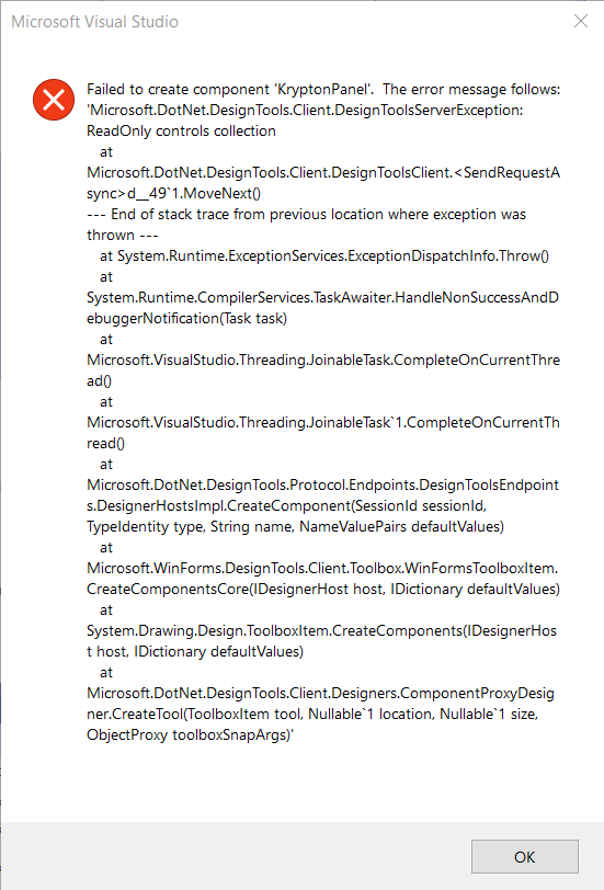 [Bug]: Using todays Alpha and VS17.8.p1, cannot add a component to a KGroupBox in designer ...