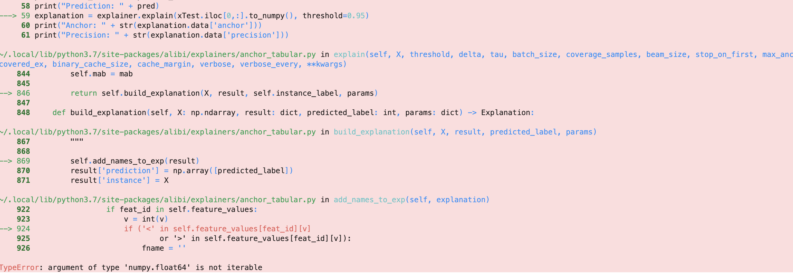 Categorical data not working in Anchor Tabular · Issue #252 · SeldonIO/alibi · GitHub
