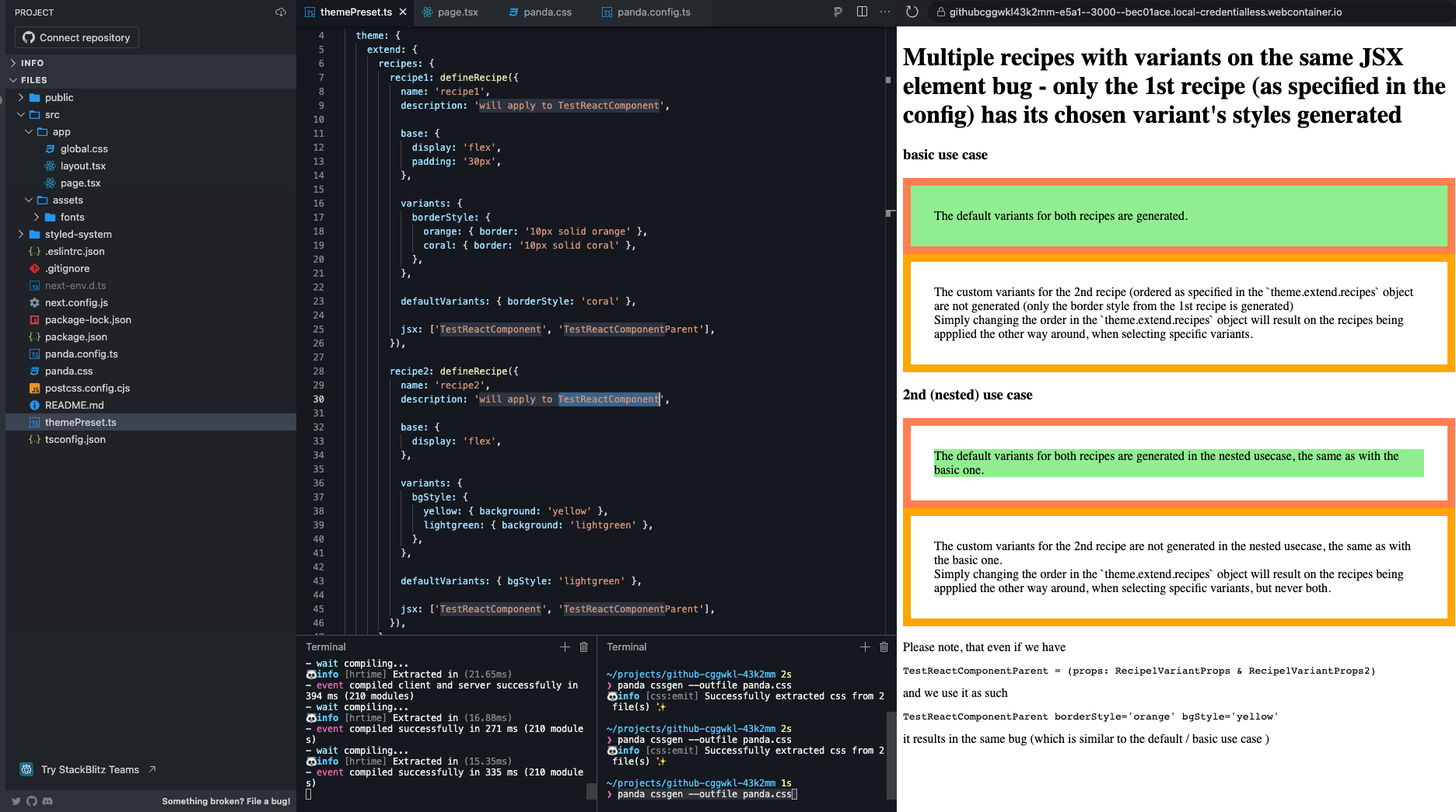 [v0.7.0] Multiple recipes with variants on the same JSX element bug - only the 1st recipe (as ...