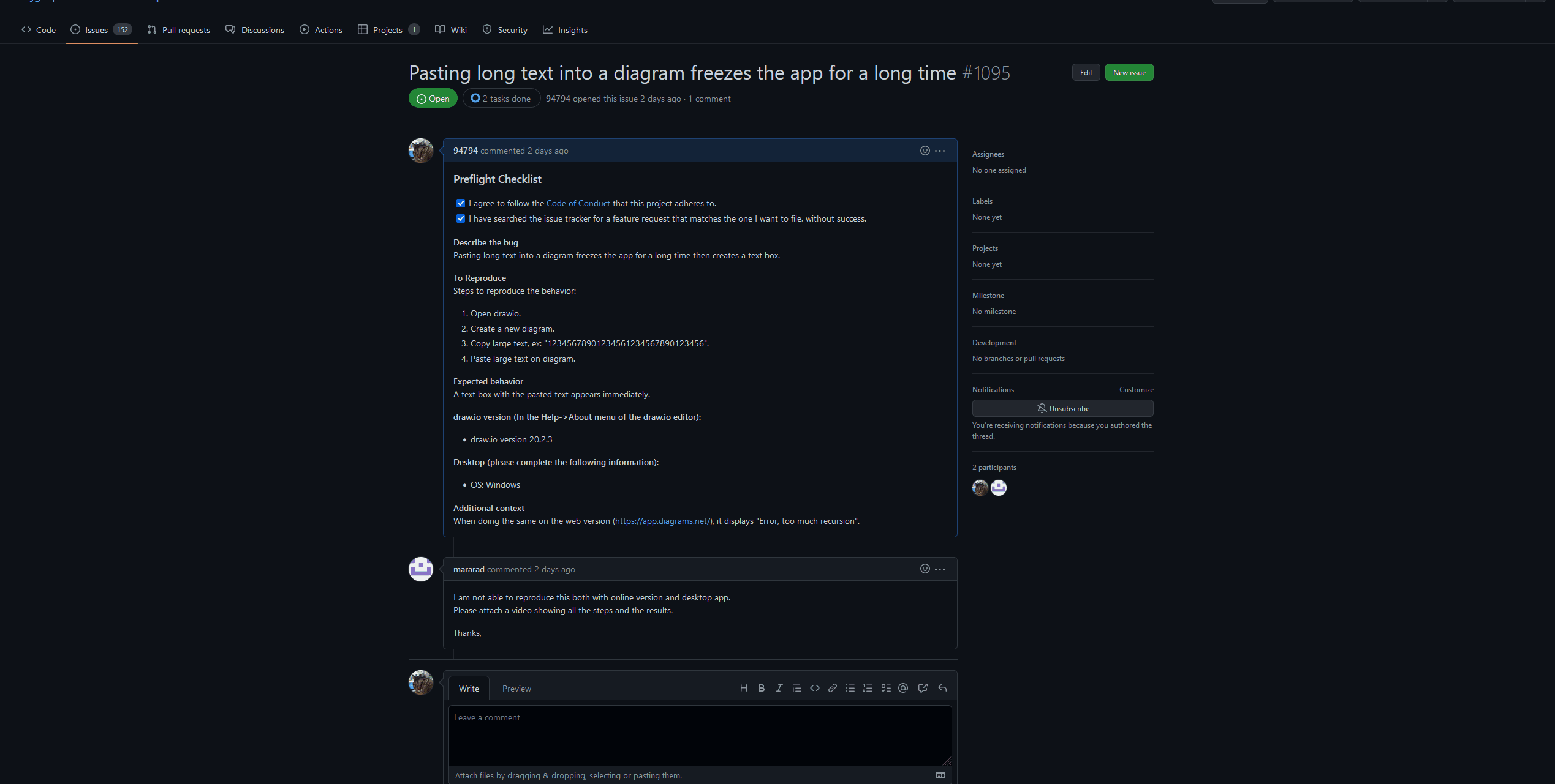 Pasting Long Text Into A Diagram Freezes The App For A Long Time about 