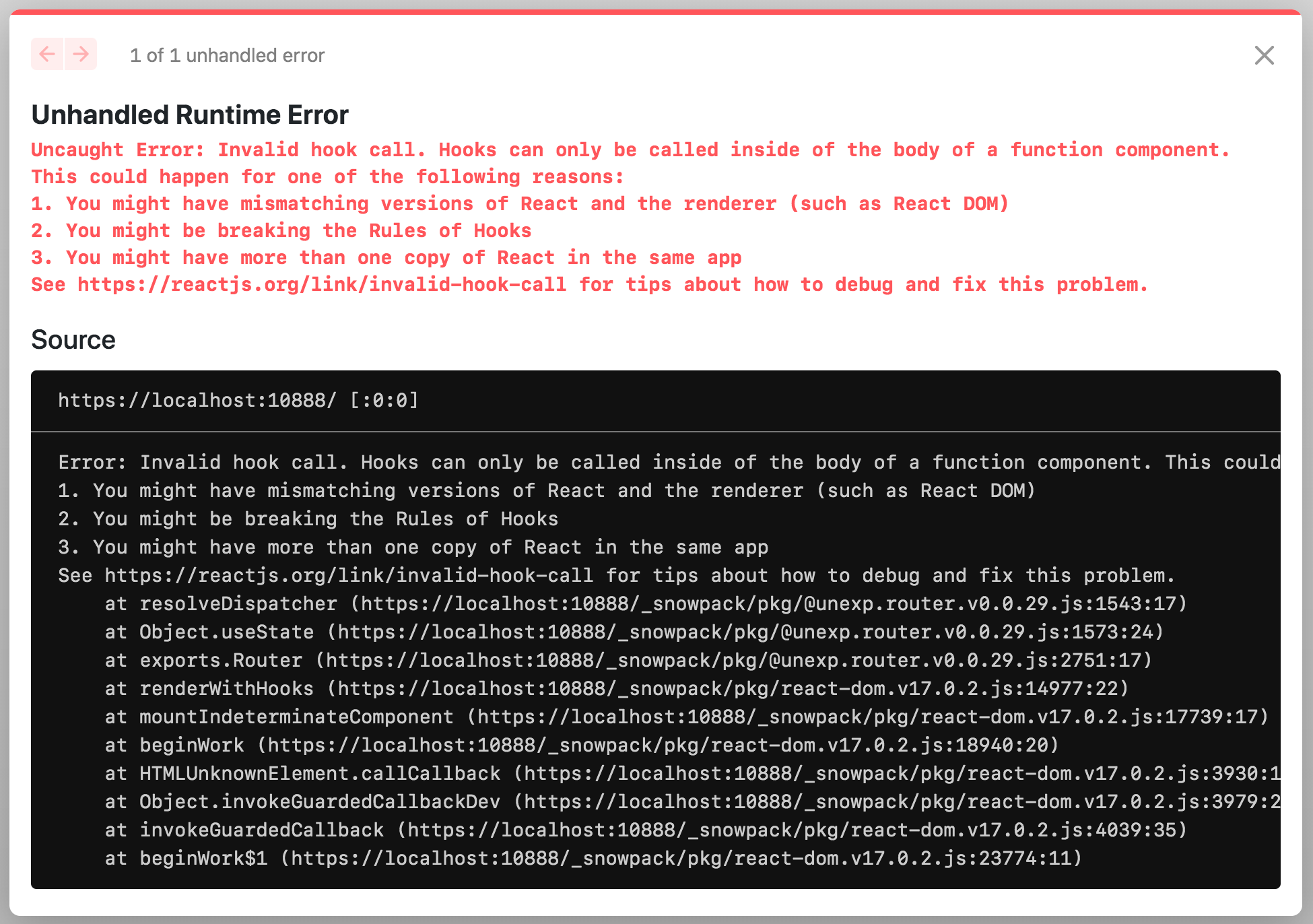 [BUG] Invalid hook call with snowpack@3.2.2 · Issue #3096 · FredKSchott/snowpack · GitHub