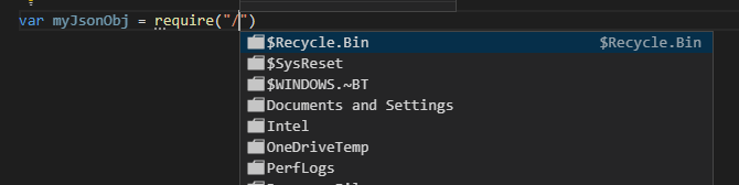 [Intellisense][Javascript] Add support for json files imported via require method in NodeJs ...