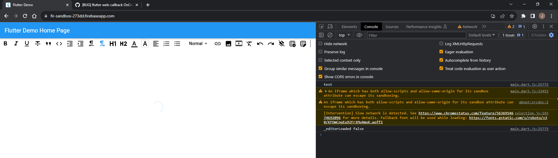 [BUG] flutter web: callback OnCreatedEditor and OnEditorLoaded not working when deploy on ...