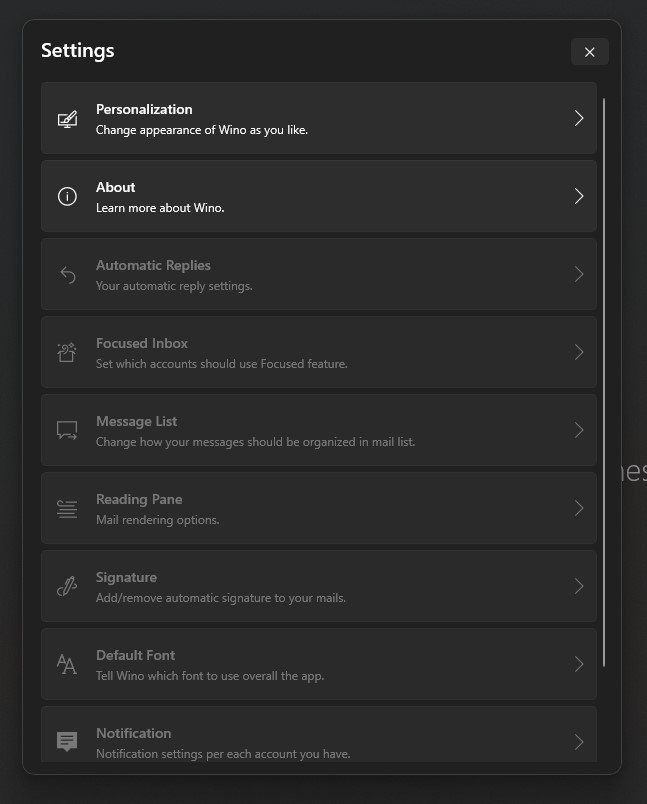Options grayed out and suggestions · Issue #31 · bkaankose/Wino-Mail · GitHub