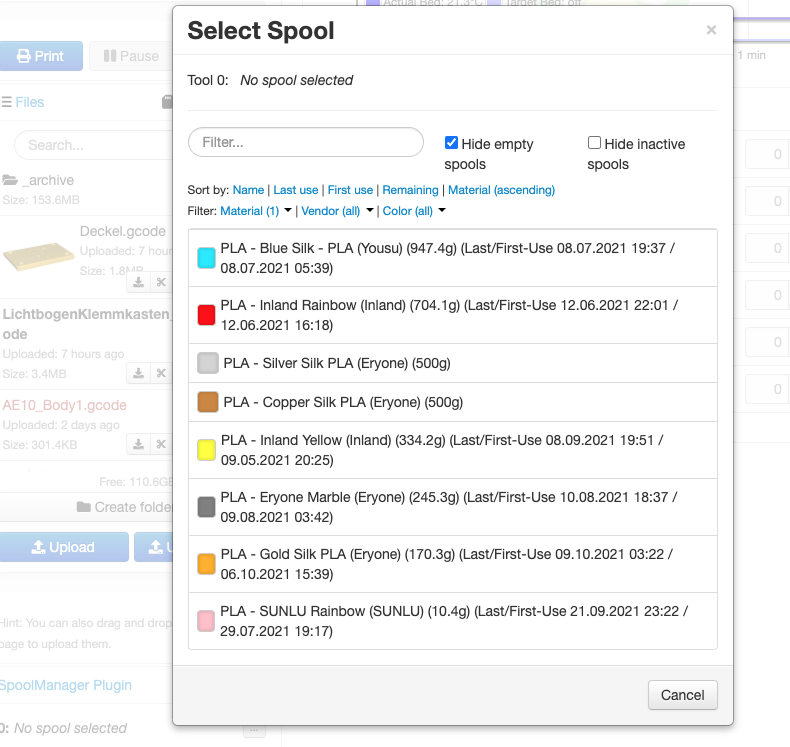 Choose spool popup instead of confirm popup? · Issue #85 · OllisGit/OctoPrint-SpoolManager · GitHub