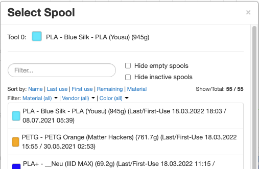 Easier way of selecting filament · Issue #253 · OllisGit/OctoPrint-SpoolManager · GitHub