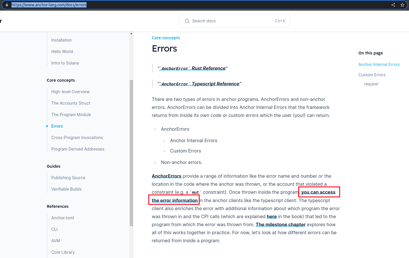 Dead link on Anchor Errors documentation page · Issue #2077 · coral-xyz/anchor · GitHub