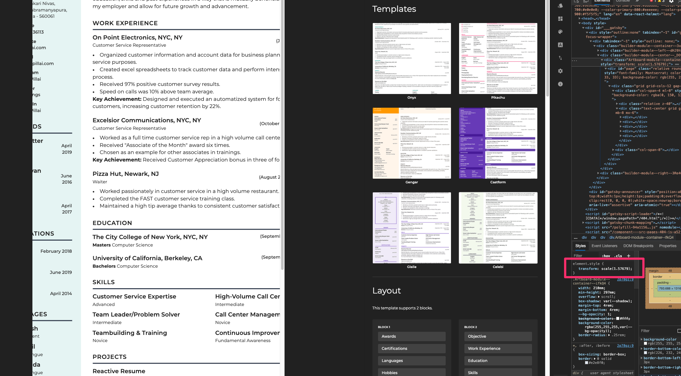 Alignment issues with the template viewer · Issue #248 · AmruthPillai/Reactive-Resume · GitHub