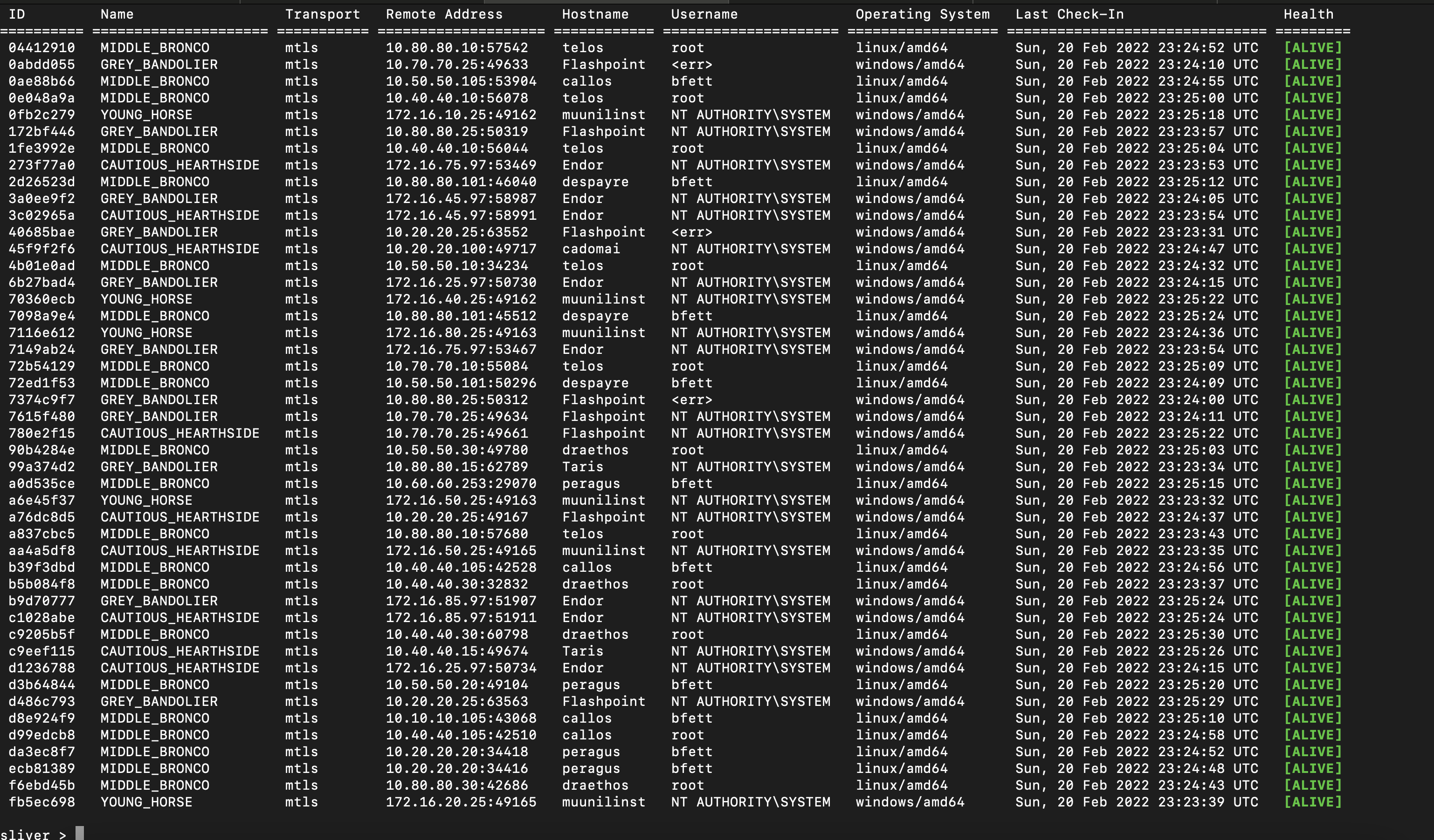 Provide filter functionality to sessions command · Issue #609 · BishopFox/sliver · GitHub