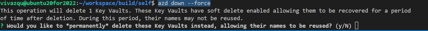 [azd down] argument `--force` is not working when there are key vaults ...
