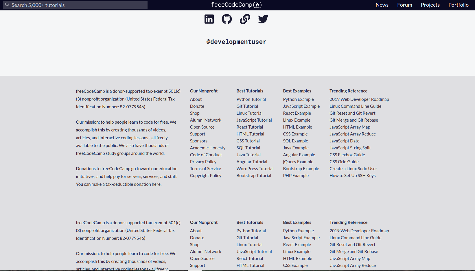 bug: footer shows twice on profile page · Issue #37380 · freeCodeCamp/freeCodeCamp · GitHub
