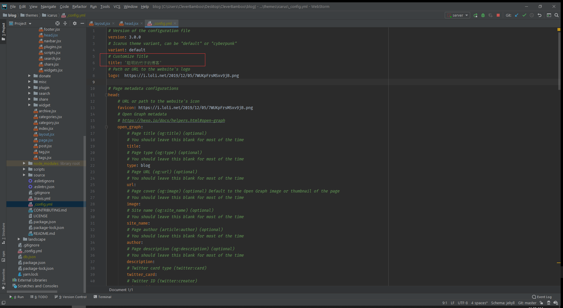 _config.yml 缺少网站标题配置 · Issue #687 · ppoffice/hexo-theme-icarus · GitHub