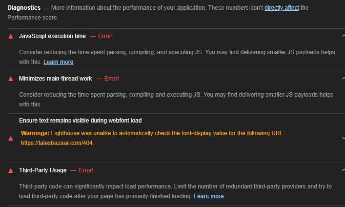 JS, main-thred & 3rd party 'ERROR!' · Issue #9700 · GoogleChrome/lighthouse · GitHub