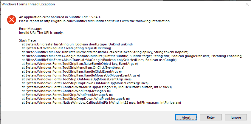 Error when select translate (by Microsoft) · Issue #4058 · SubtitleEdit/subtitleedit · GitHub