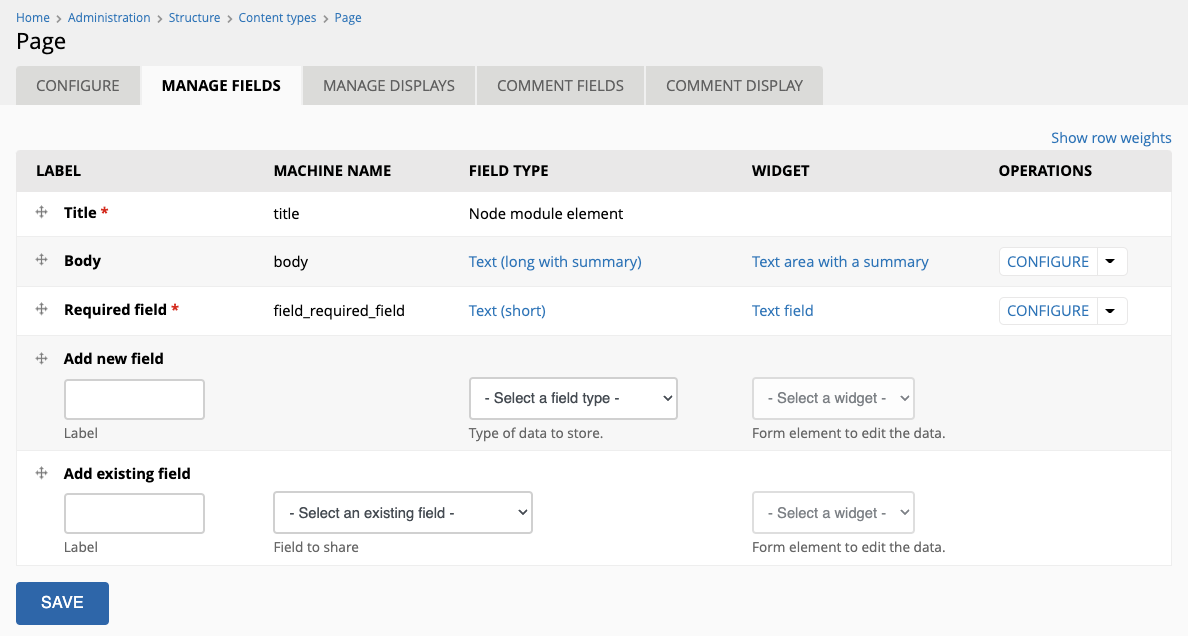 [UX] Indicate required fields in the "Manage fields", "Manage displays ...