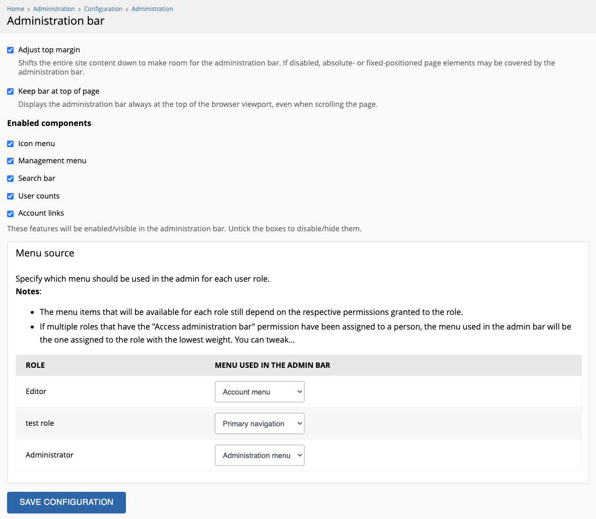 [UX] Allow site admins to specify which menu is to be used in the admin bar. · Issue #5519 ...