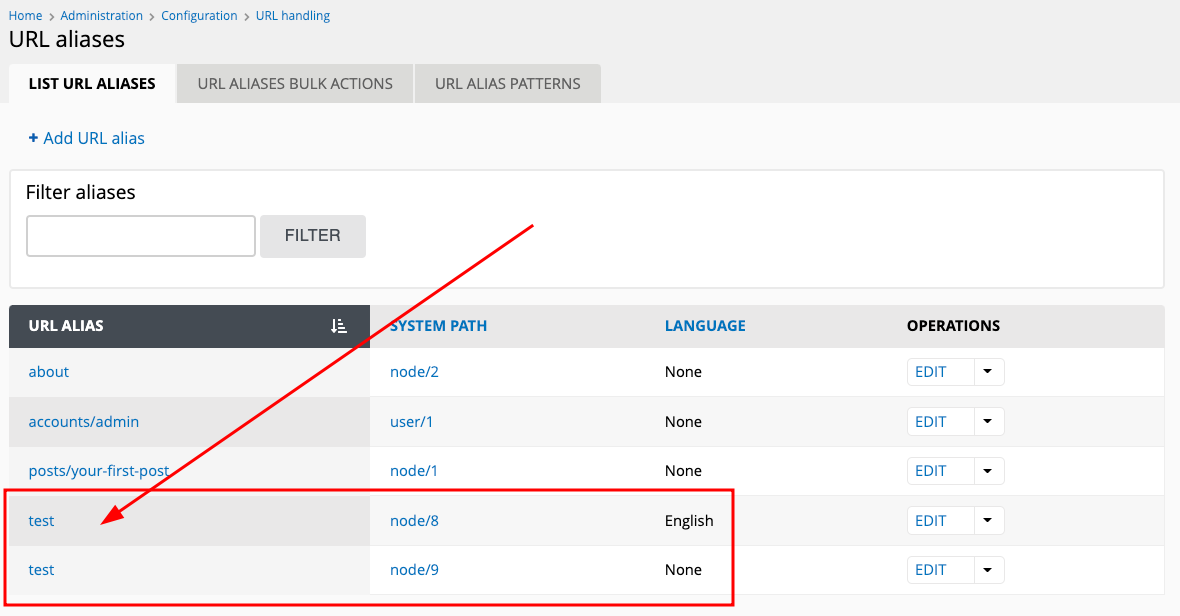 Alias malfunction when two pages have the same title in multi-language installation · Issue ...