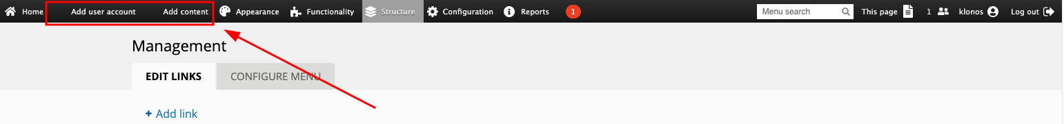 D7 upgrades: "Content" and "User accounts" parent menu items missing from the admin bar · Issue ...