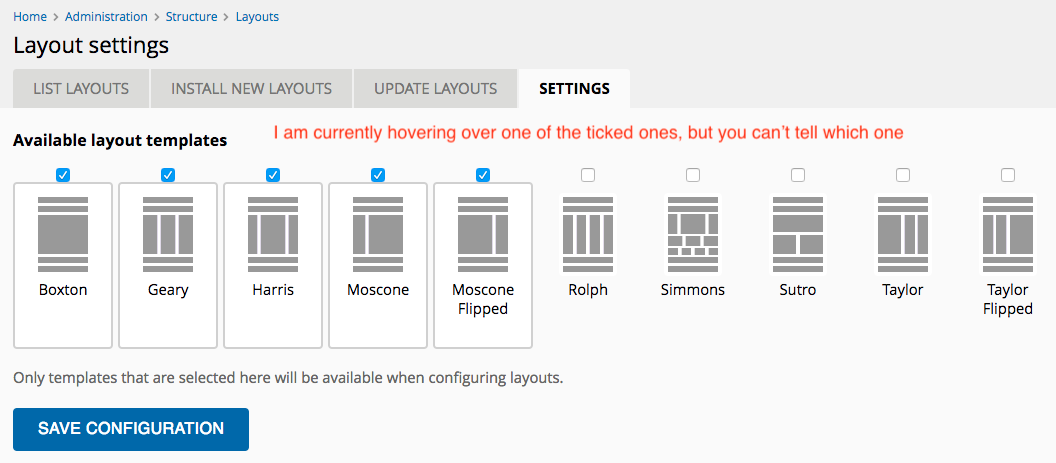 Ux Hover Indication Missing From Selected Layout Templates Issue