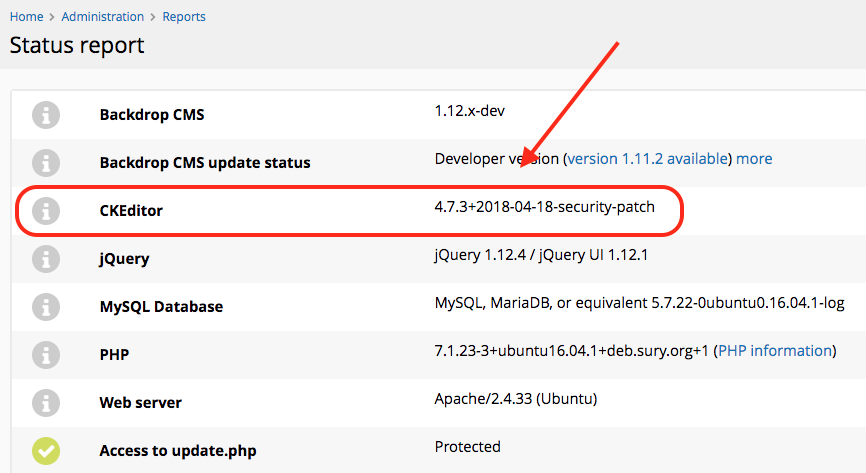 [UX] Show CKEditor in the site status report page. · Issue #3360 · backdrop/backdrop-issues · GitHub